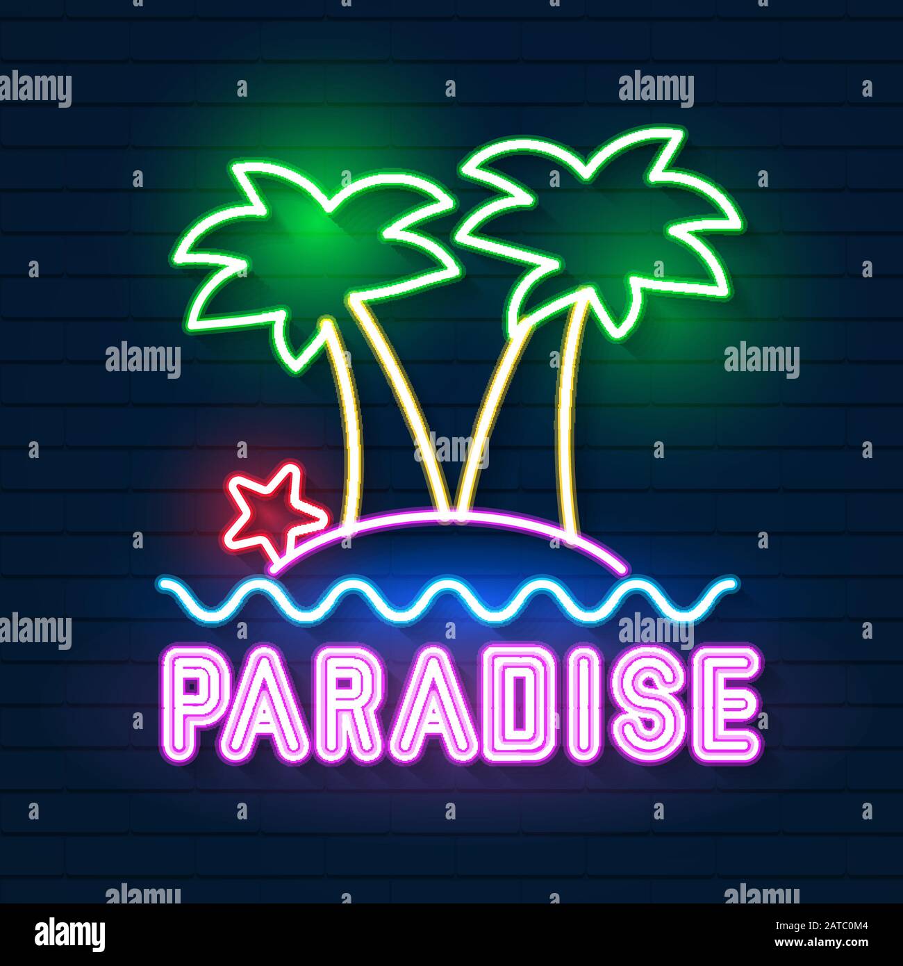 Neon Tropical Paradise Vector Illustration For Night Clubs Bars Stock ...