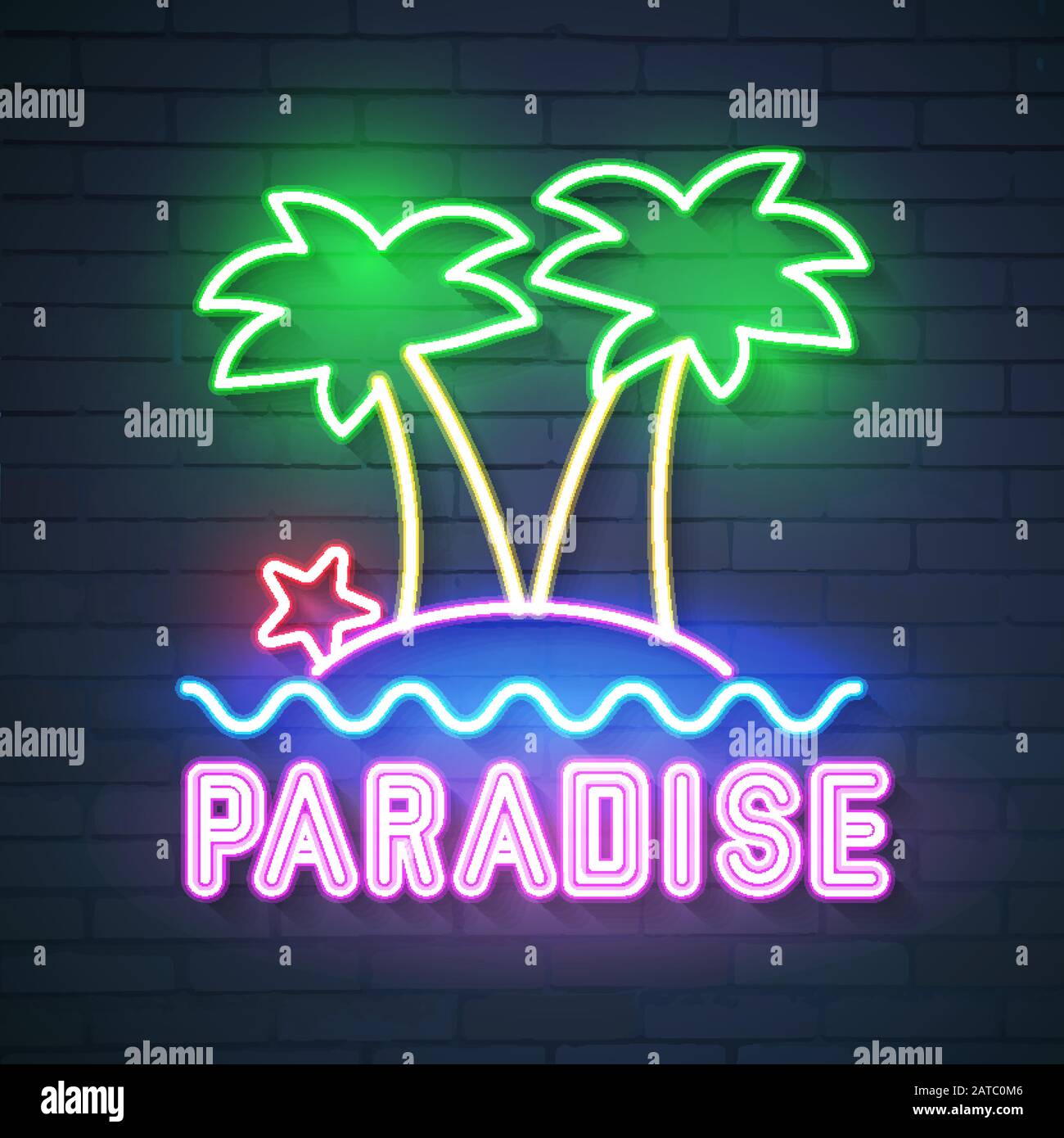Neon Tropical Paradise Vector Illustration For Night Clubs Bars Stock ...