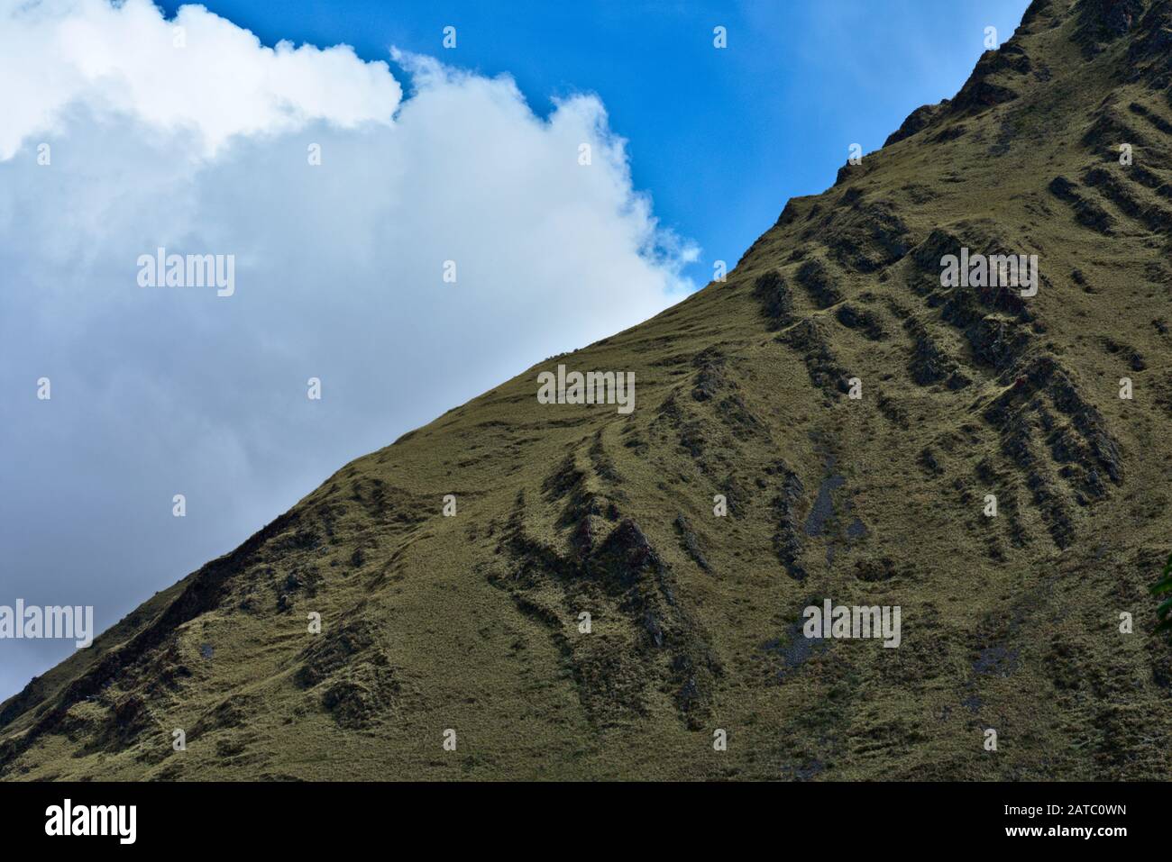Landscape of a green mountain sunny sky in Huascarán National Park Peru ...