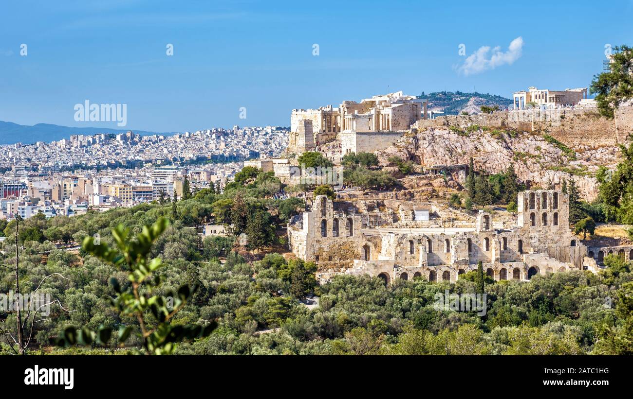Panorama of Athens with Acropolis hill, Greece. Famous old Acropolis is ...