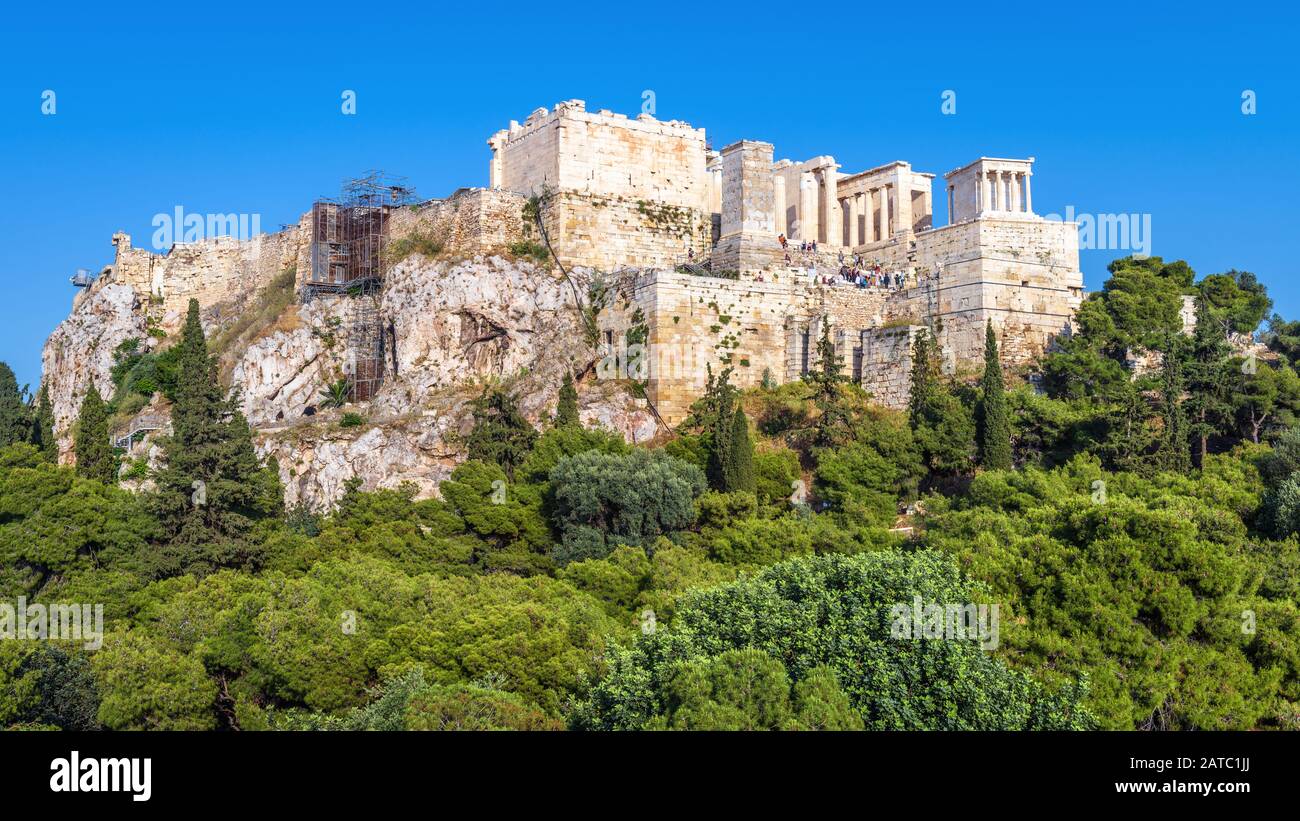 Acropolis of Athens, scenic view of Propylaea, Greece. Famous old ...