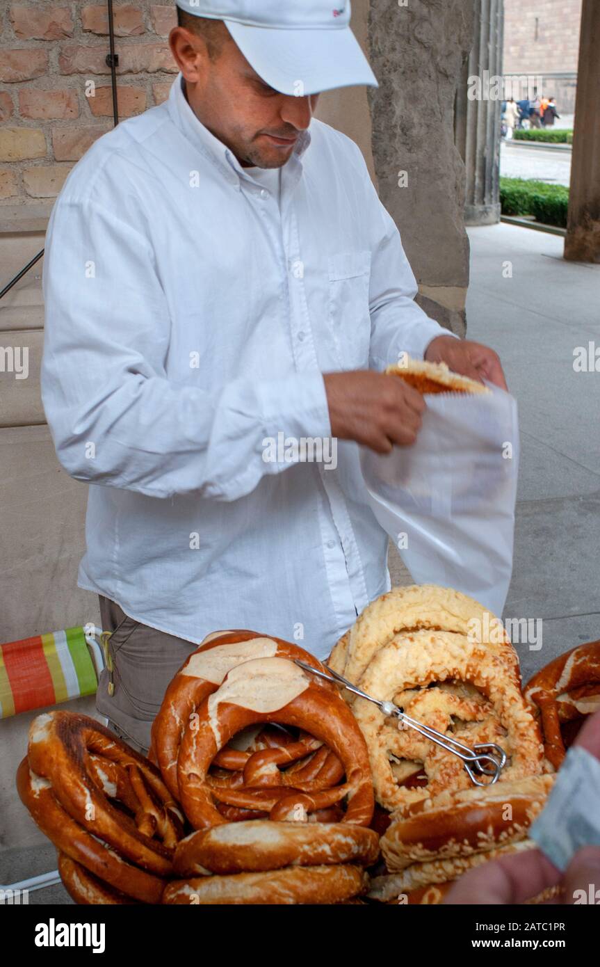 Bread snacks sold by street vendors in Berlin Germany Stock Photo - Alamy