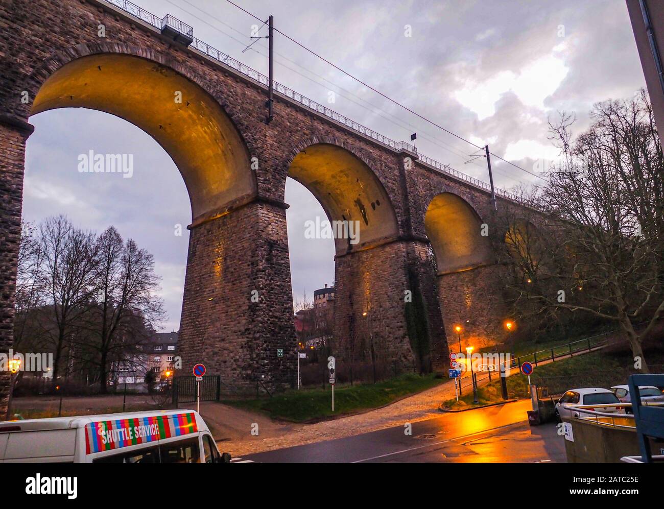 Adolf Bridge between Upper and Lower Town at night Stock Photo - Alamy