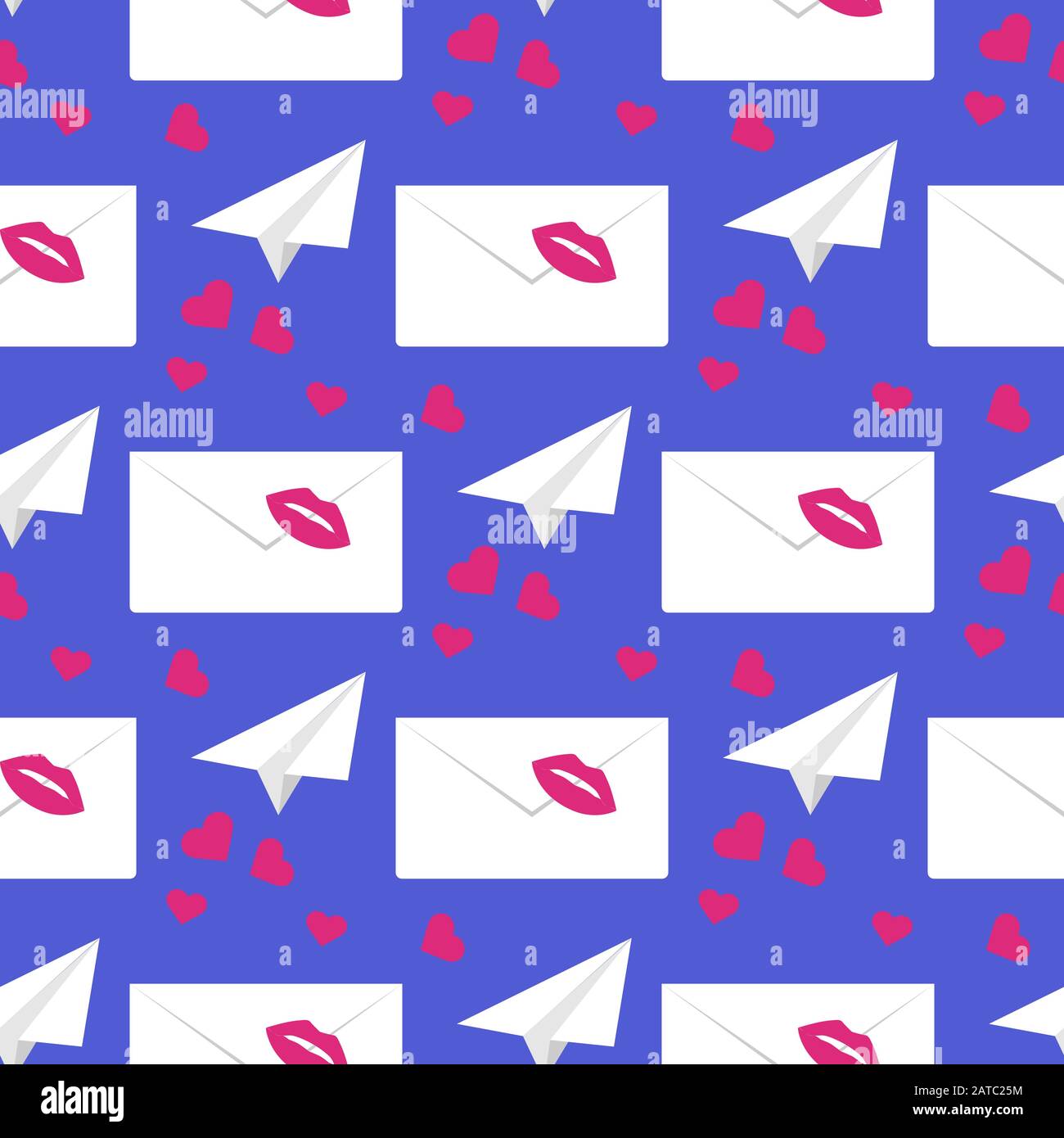 Vector seamless pattern Happy Valentine's Day. Envelope with lipstick ...