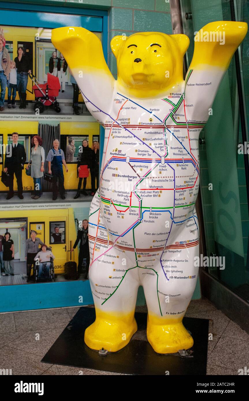 Germany, Berlin, Alexanderplatz station, a subway map with the bear ...