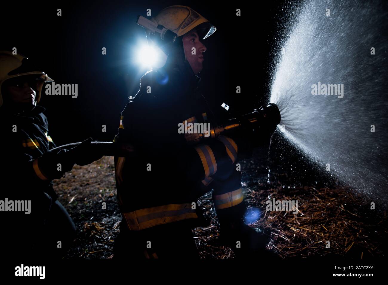 Fire department team during an operation to extinguish a forest fire ...