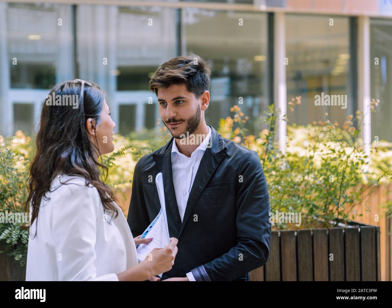 Office woman with business man couple lover talking flirting while ...