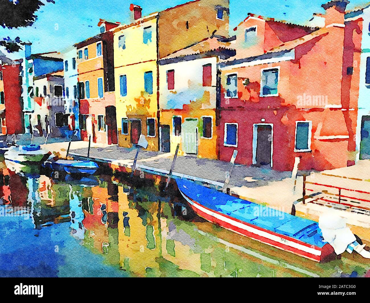 the colorful buildings on the canals of Burano in Venice Stock Photo ...