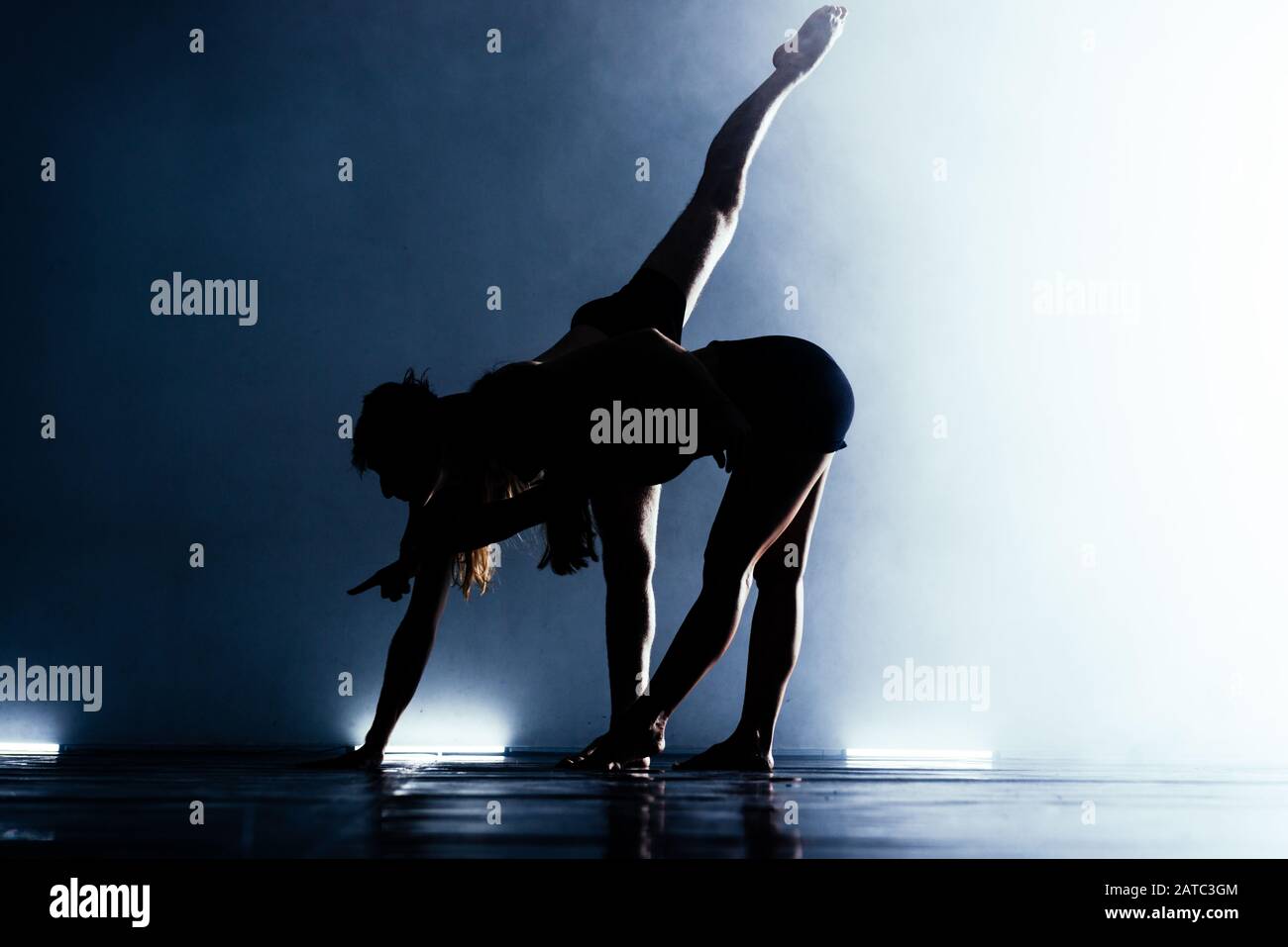 Beautiful slim young dance partners performing elegant ballet ...