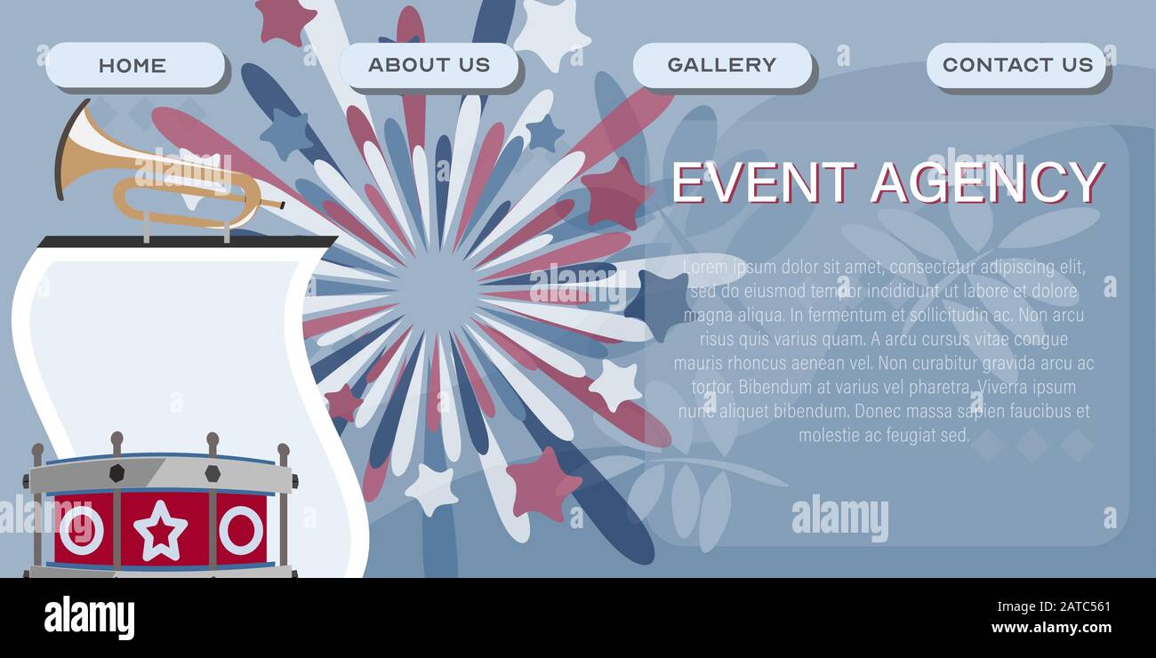 Event agency company site template. Event management header poster design. Vector illustration ...