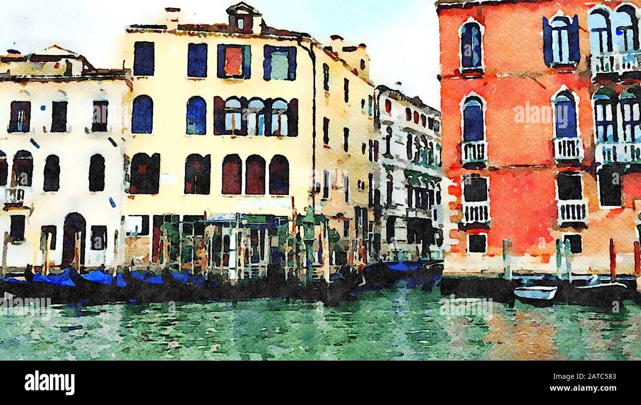 a glimpse of the historic buildings of Venice overlooking the grand ...