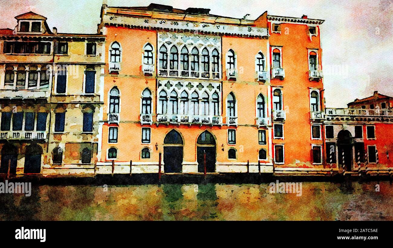 a glimpse of the historic buildings of Venice overlooking the grand ...