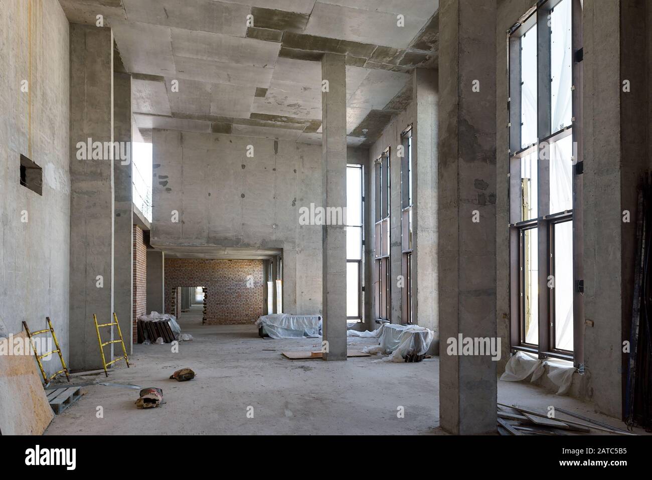 Construction of large building. Inside the modern construction site ...