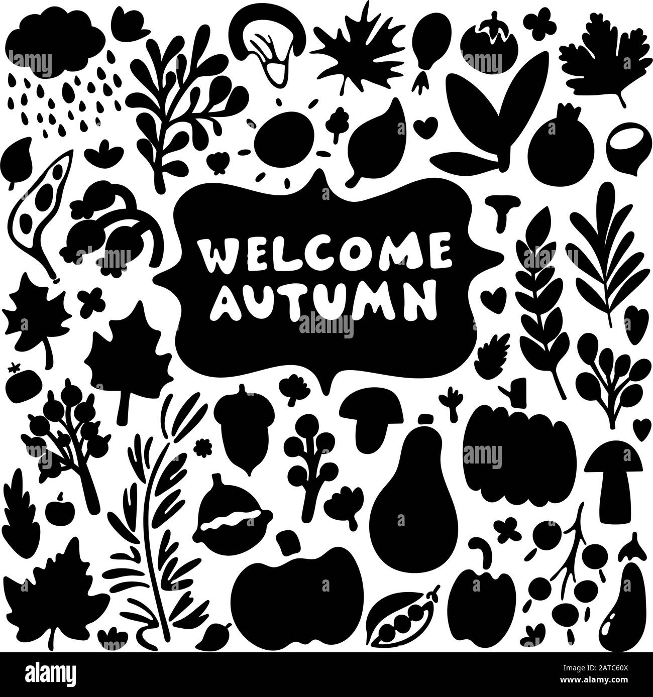 Welcome Autumn - Welcome Fall. Handwritten lettering with doodle floral ...