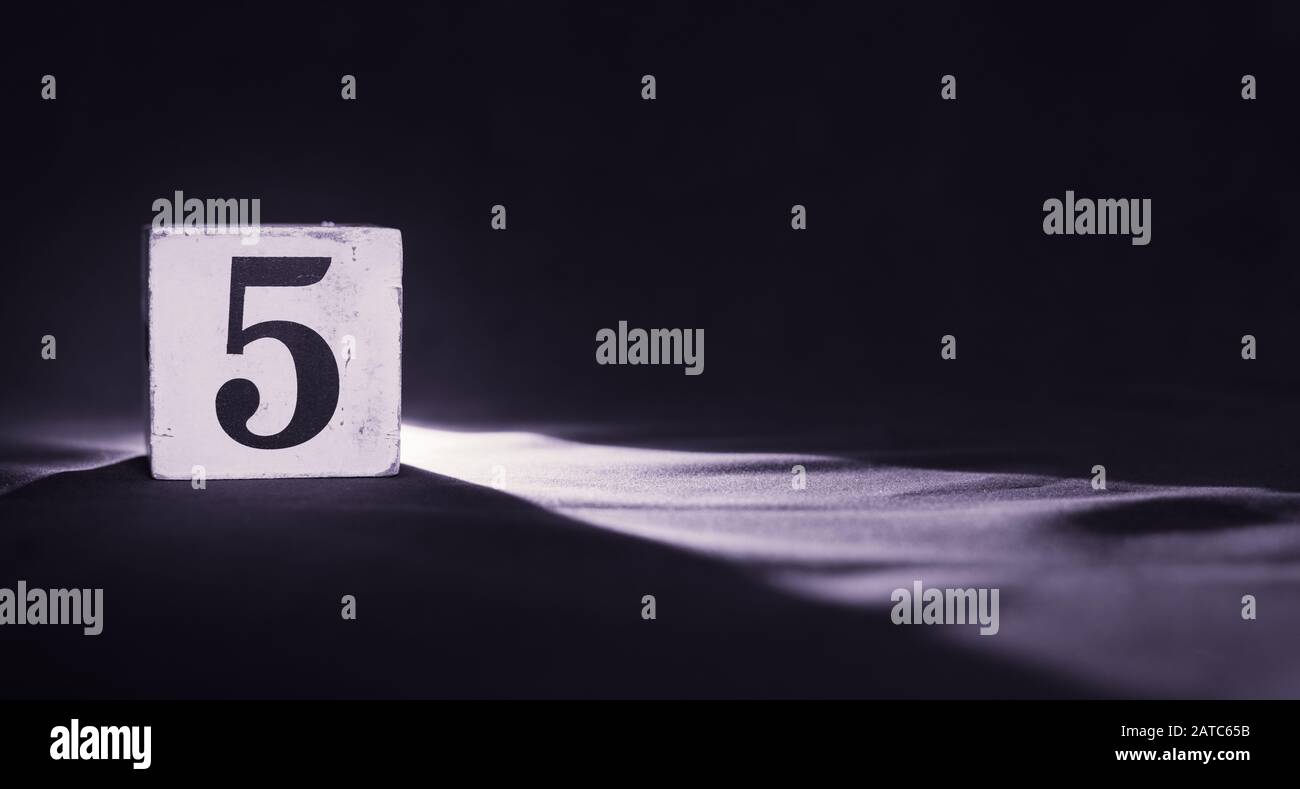 Rustic wooden block with number 5 - five - dark background Stock Photo ...