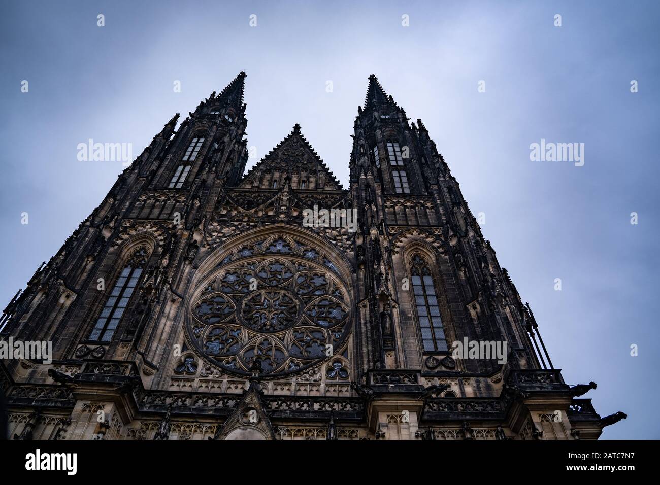 side view of the main entrance to the St. Vitus cathedral in Prague ...