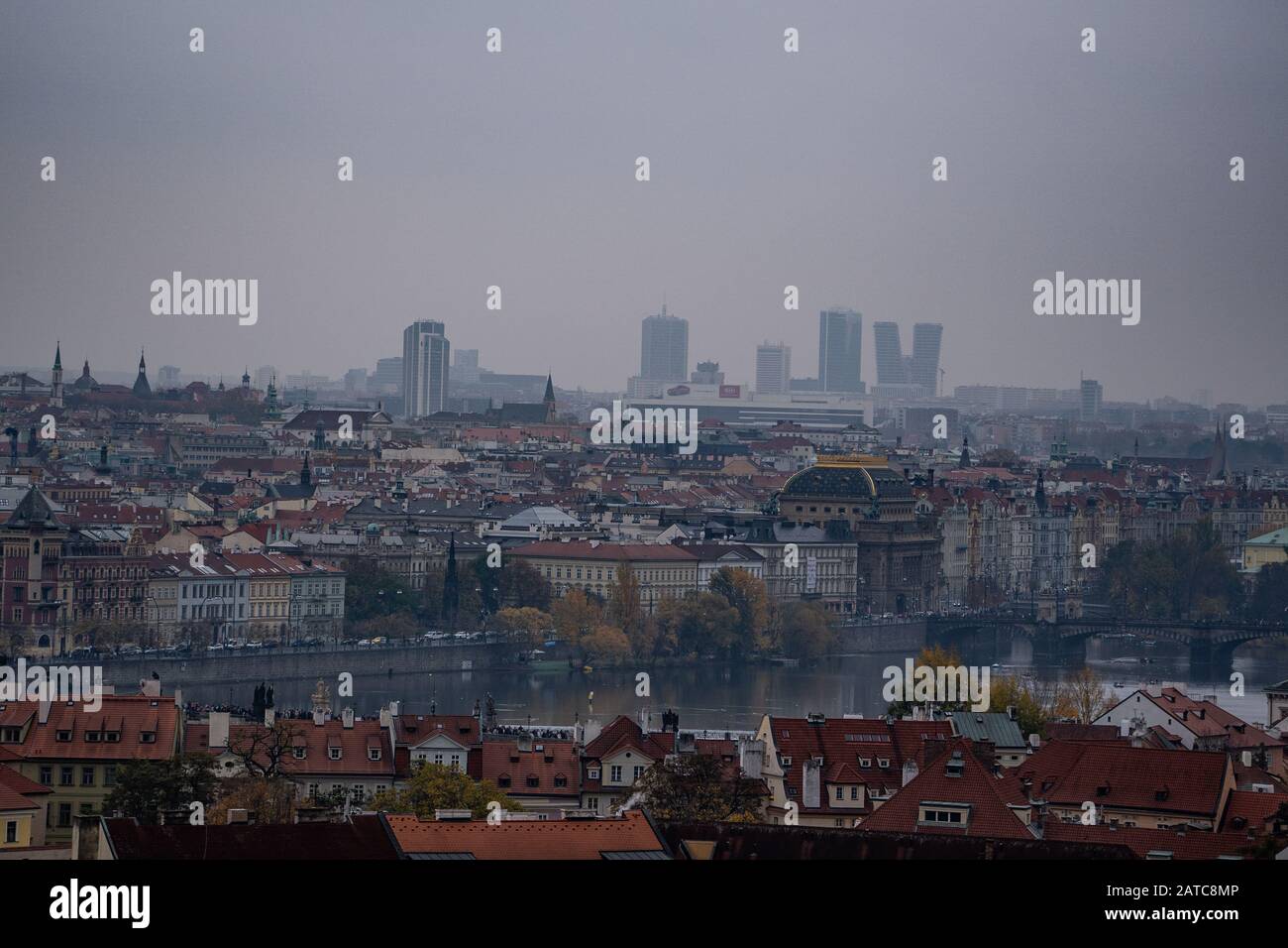 Prague from above through the wall of the castle of Prague Czech ...