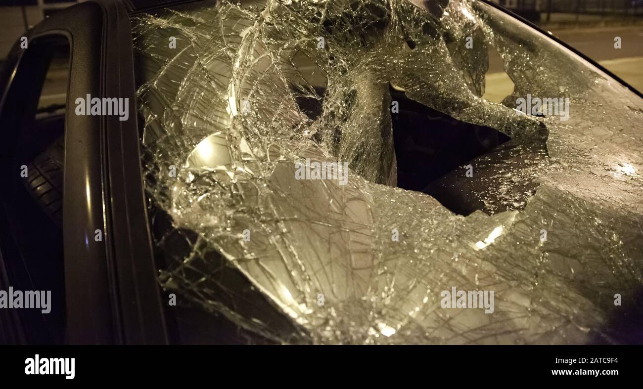 Car accident, shattered vehicle, sinister traffic, road safety Stock ...