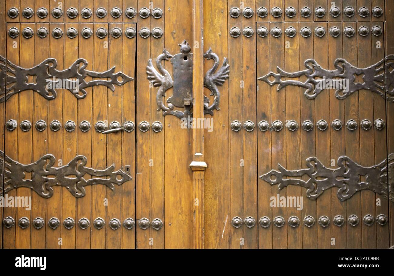 Wooden door with ancient lock, construction and architecture Stock ...