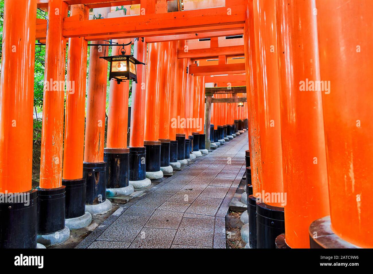 Red painted wooden donation Torii gates in Fushimi Inari Taisha temple ...