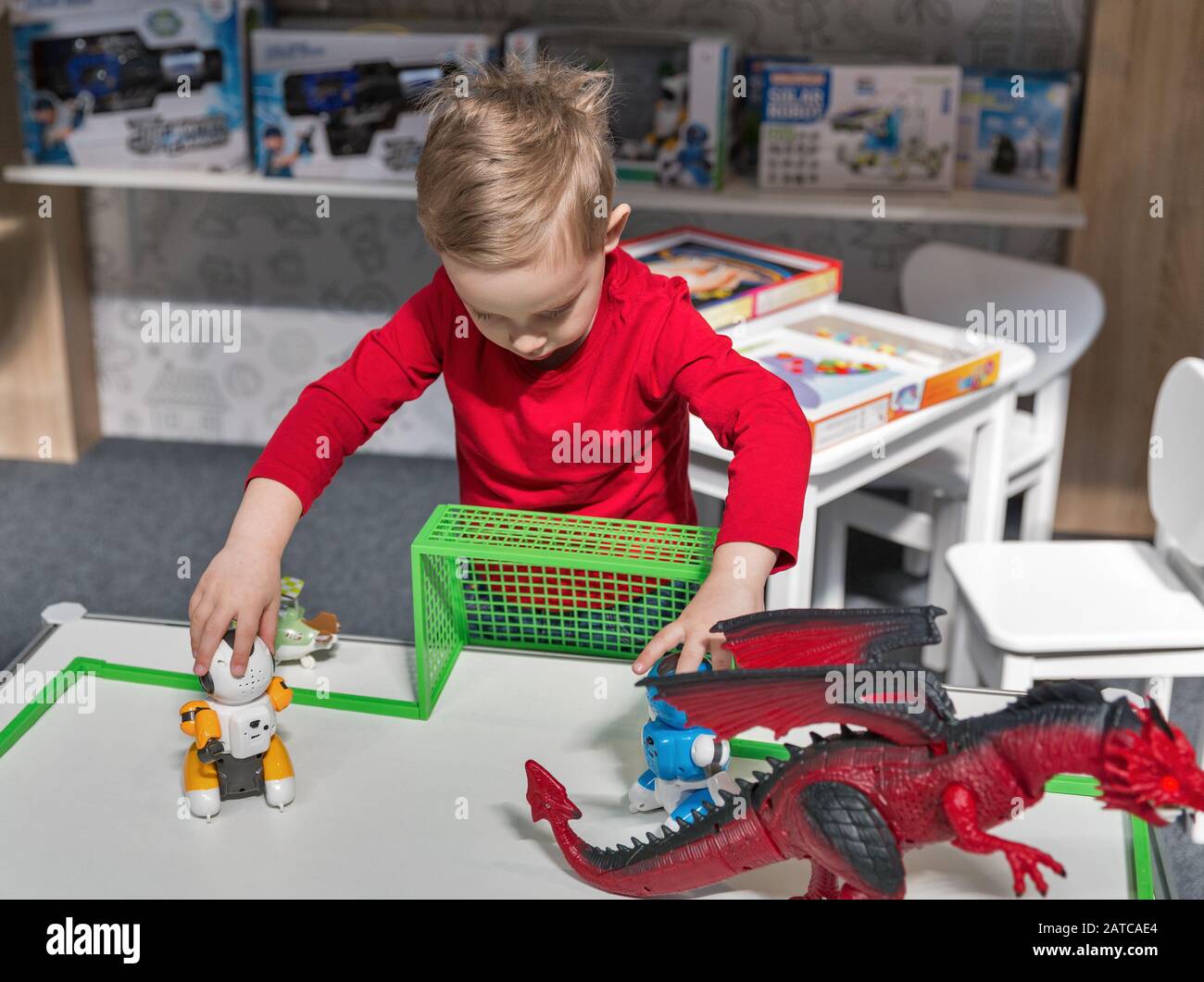 KYIV, UKRAINE - APRIL 06, 2019: Kids visit modern toys producer booth ...