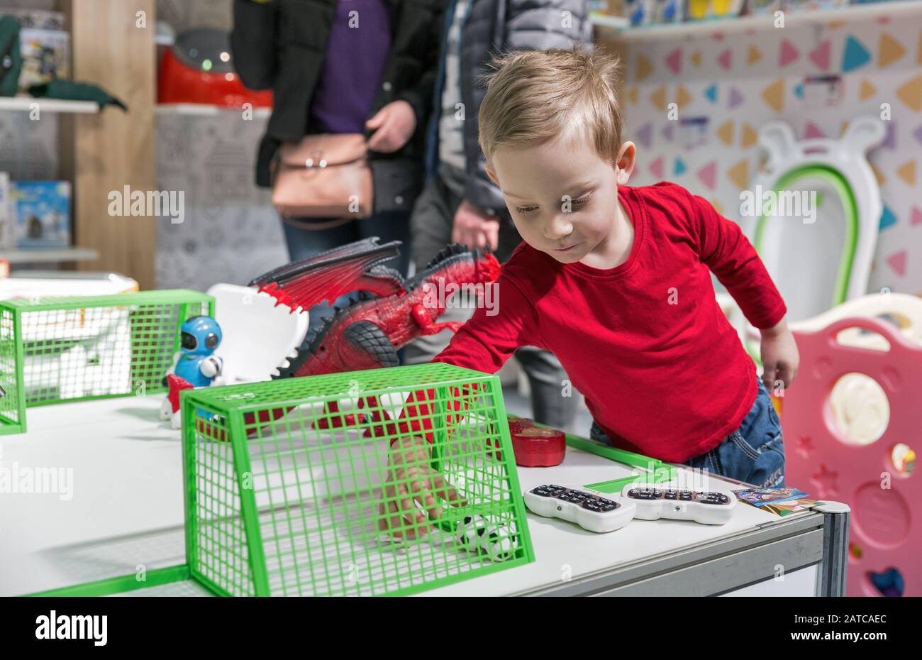 KYIV, UKRAINE - APRIL 06, 2019: Kids visit modern toys producer booth ...