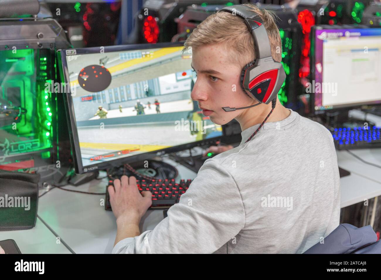 KYIV, UKRAINE - APRIL 06, 2019: People playing computer games at ...