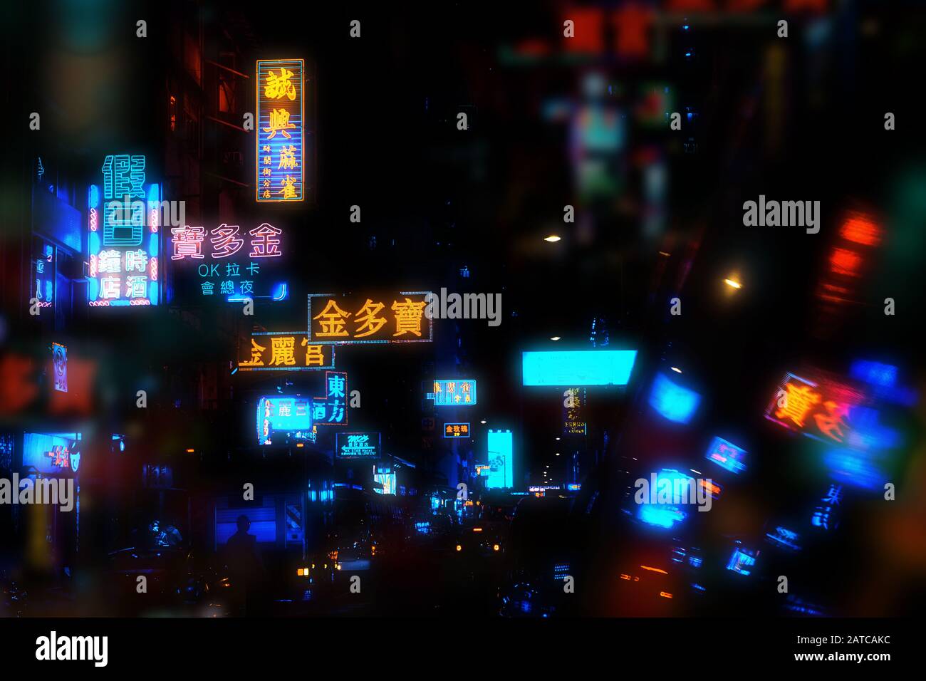 Neon lights and shop signs in Hong Kong streets at night Stock Photo ...