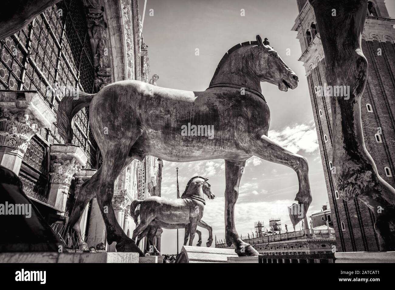 Ancient bronze horses of the Basilica di San Marco over the St Mark`s ...