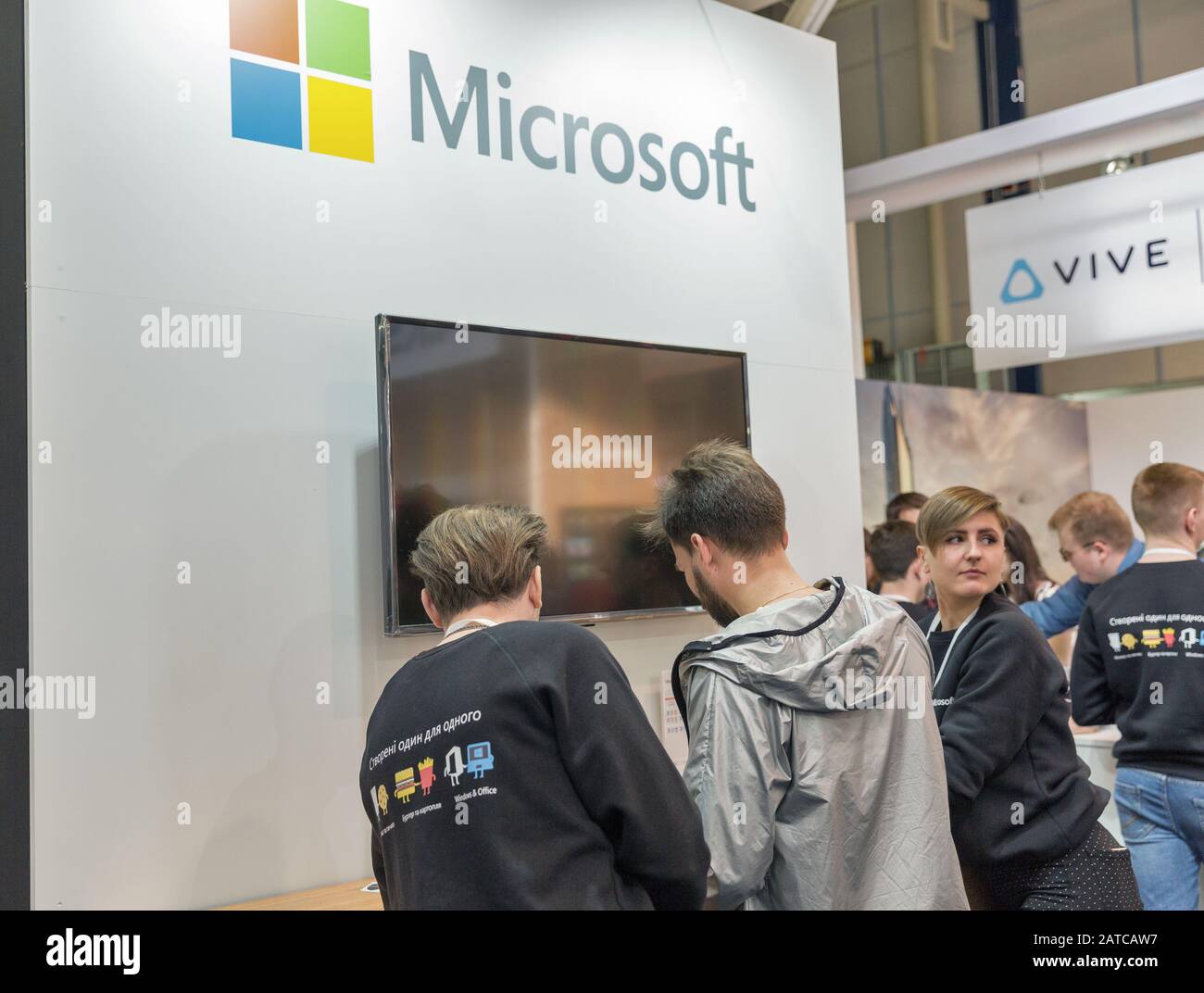 KYIV, UKRAINE - APRIL 06, 2019: People visit Microsoft, American ...