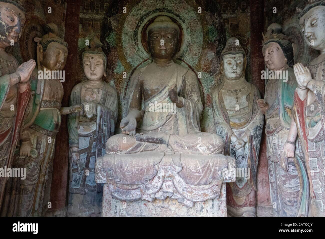 Maijishan Grottoes near Tianshui, Gansu Province, northwest China Stock ...
