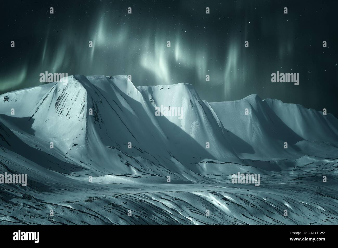 Northern lights aurora borealis over snowy mountains hi-res stock ...