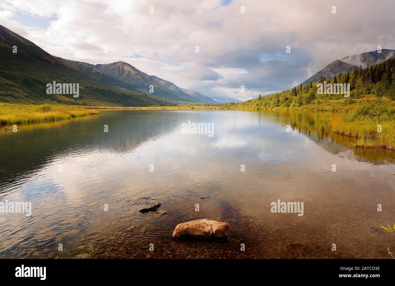 Beautiful sunrise at Kenai River, Alaska, USA. The Kenai River is the ...