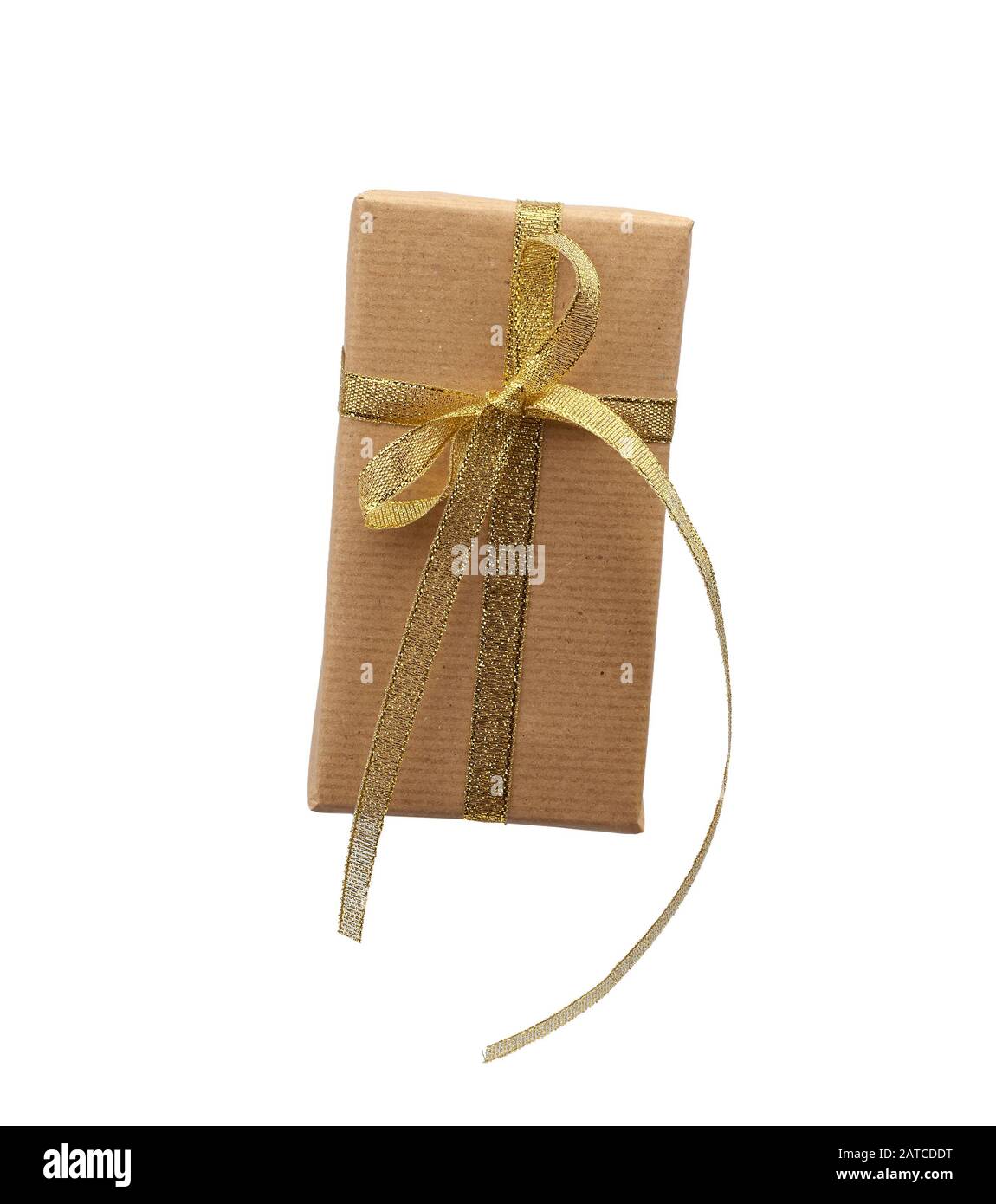 rectangle box wrapped in brown kraft paper and tied with a silk golden ...
