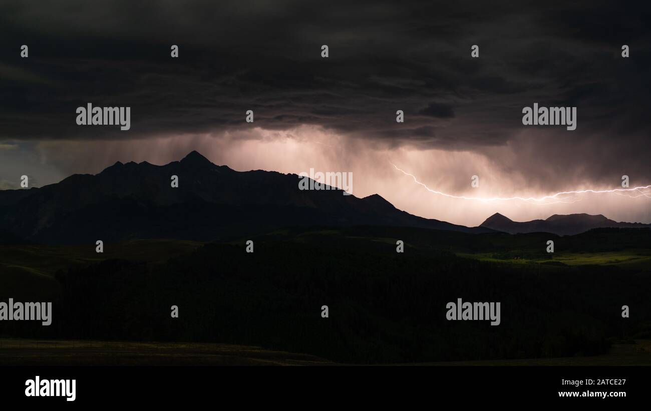 Lightning Striking Over Mountains, Telluride, Colorado, USA Stock Photo ...