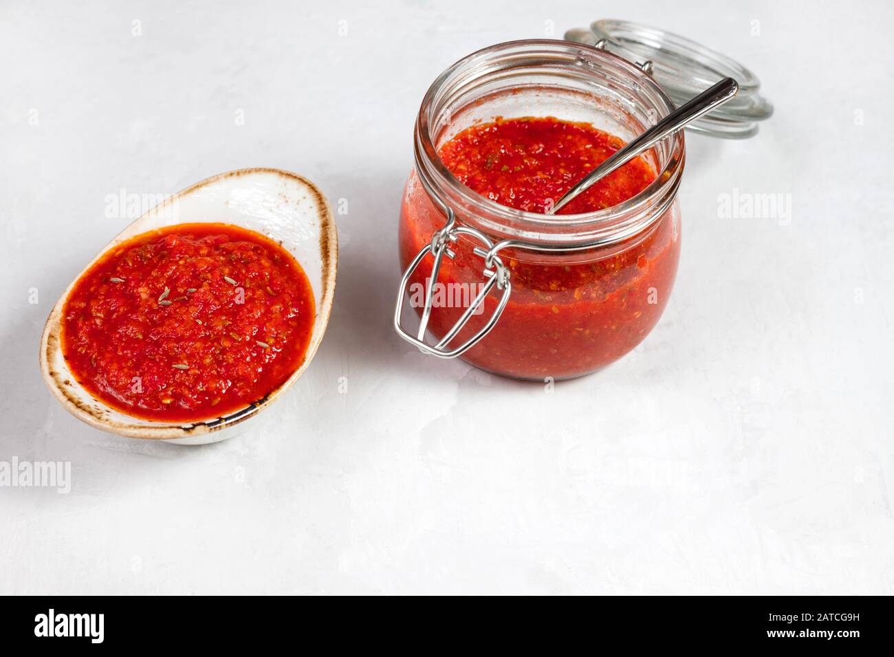 Hot chili pepper sauce paste harissa. Adjika. Traditional Tunisia ...