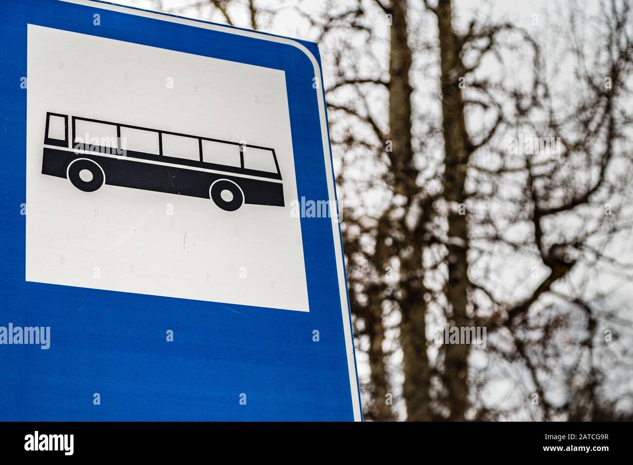 signboard indicating public transport bus stop Stock Photo - Alamy