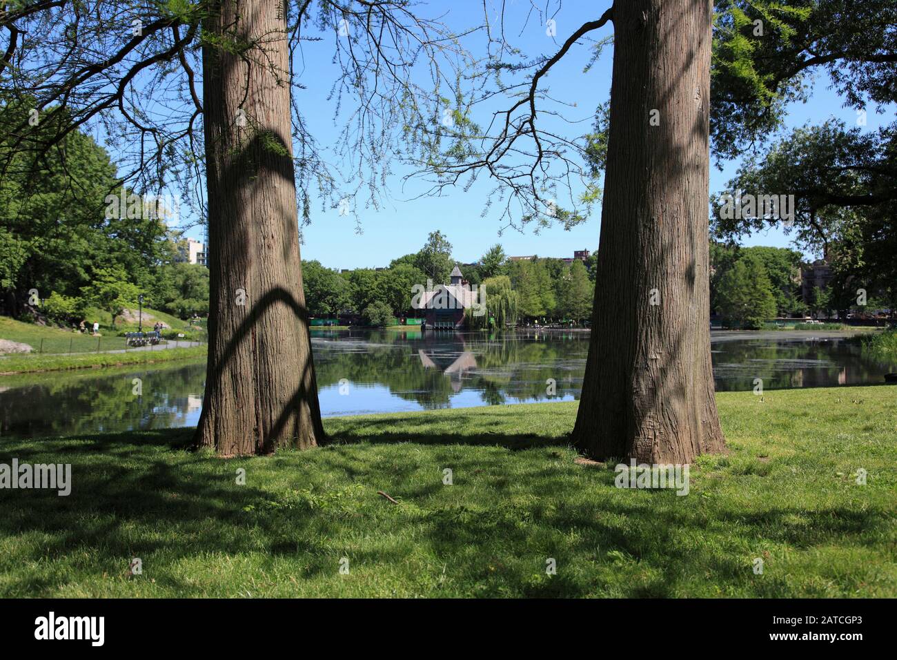 Harlem Meer, Central Park, Manhattan, New York City, USA Stock Photo ...
