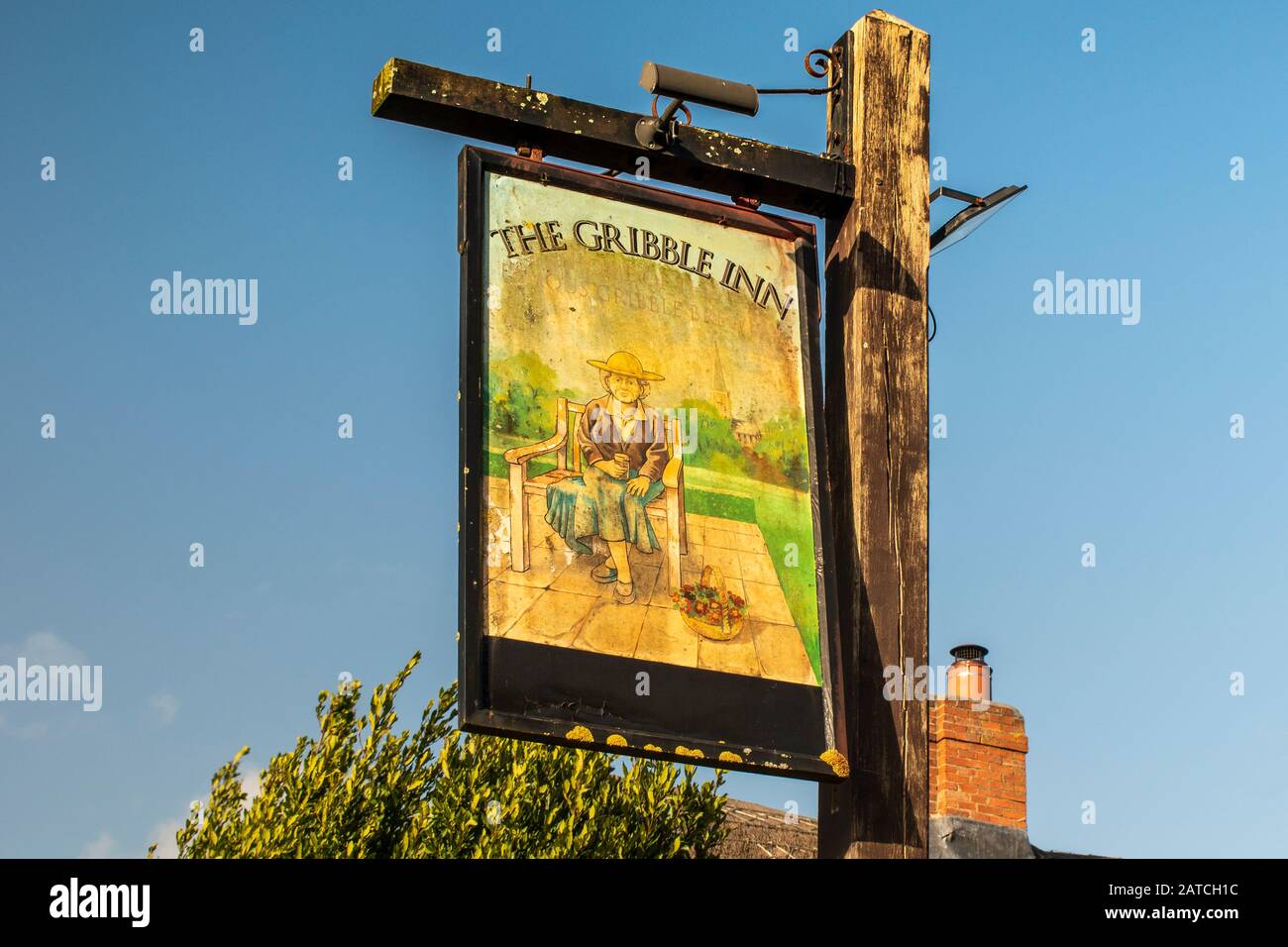 Oving, West Sussex, UK, February 01, 2020, The Gribble Inn sign for an ...