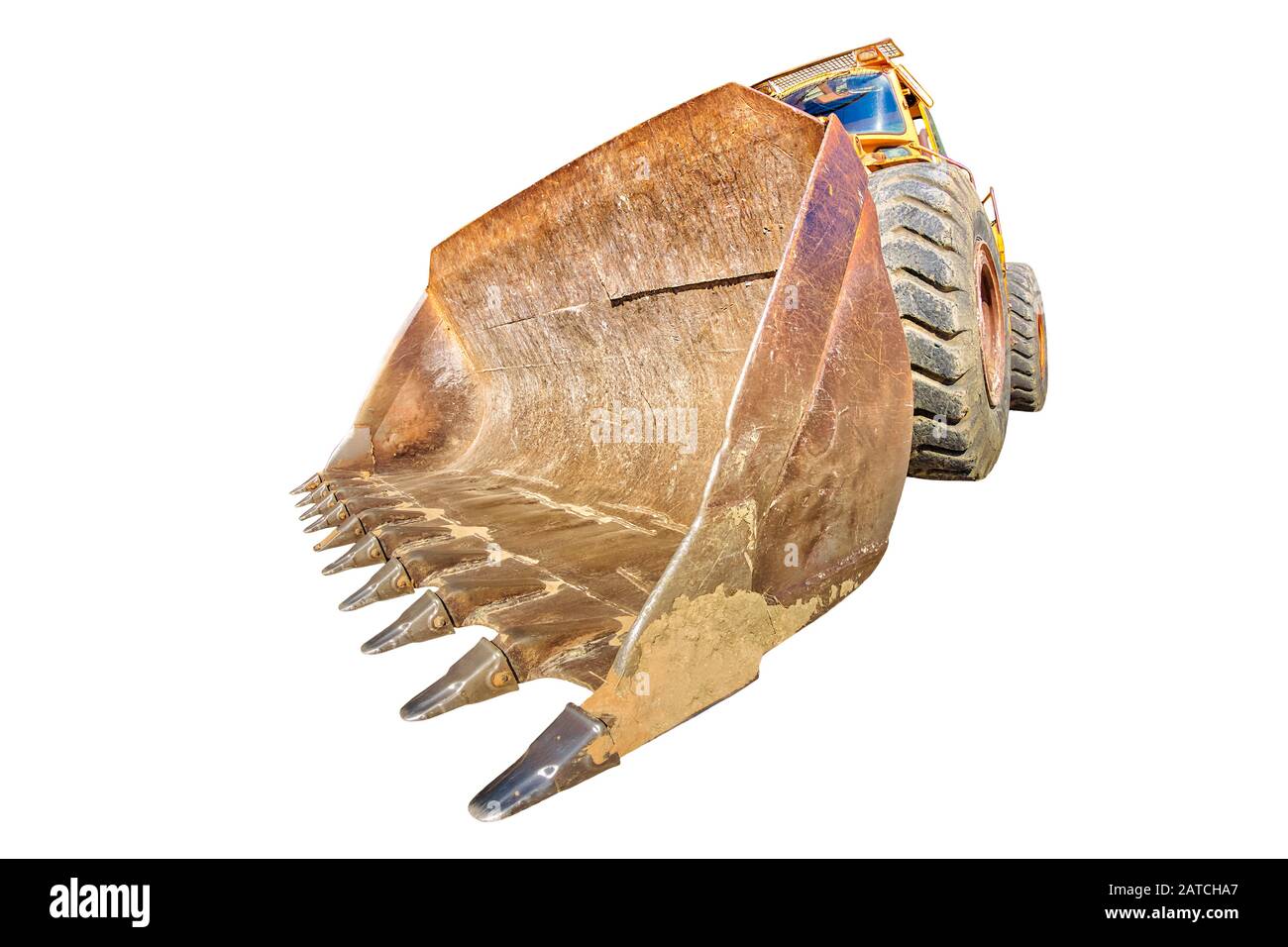 Wide angle and perspective view of bulldozer excavator on wheels for ...