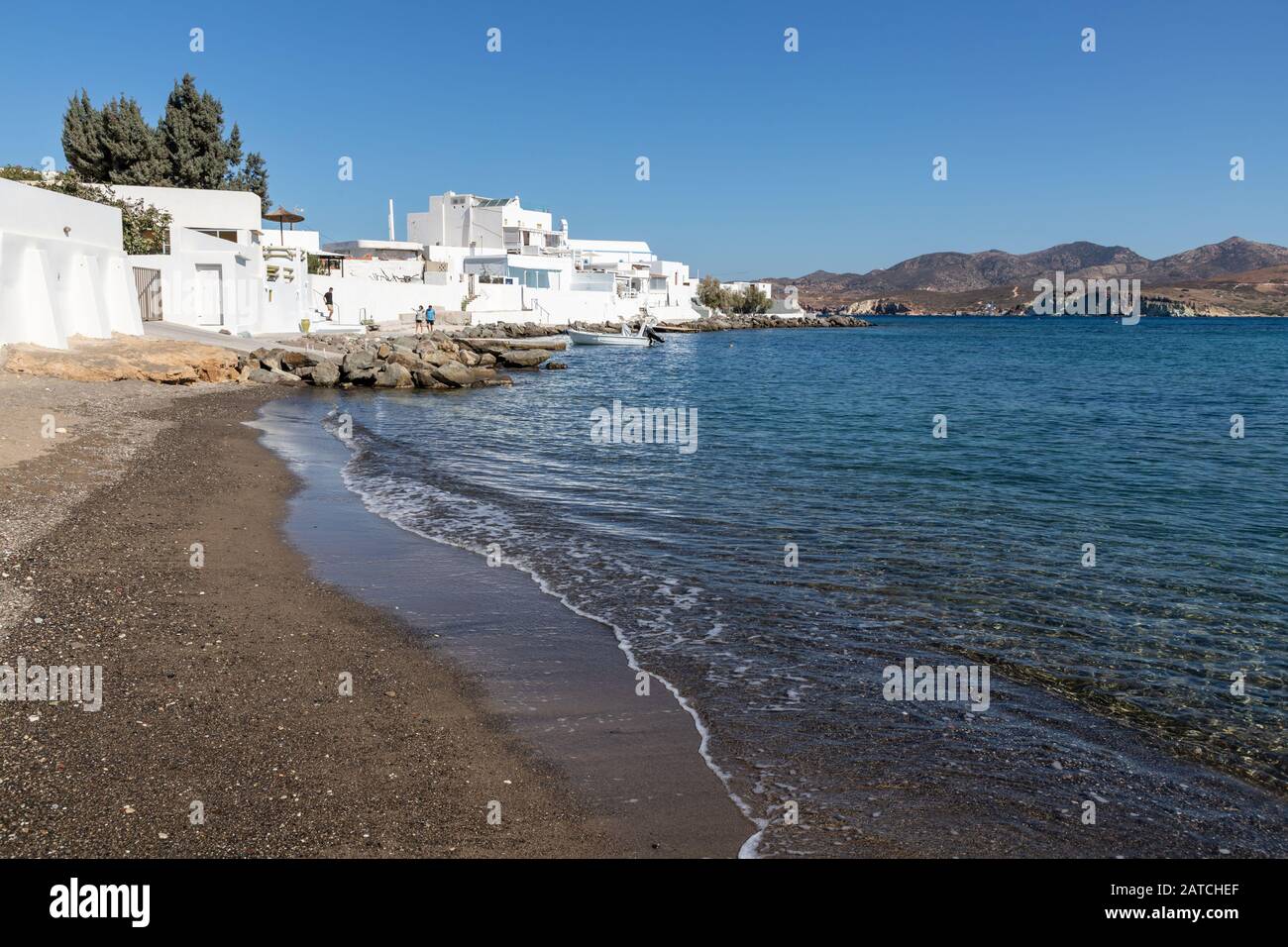 Buildings at beach in Pollonia village, Milos, Greece Stock Photo - Alamy