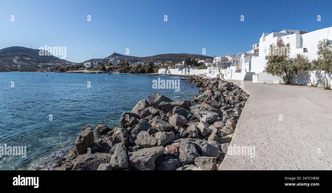 Buildings at beach in Pollonia village, Milos, Greece Stock Photo - Alamy