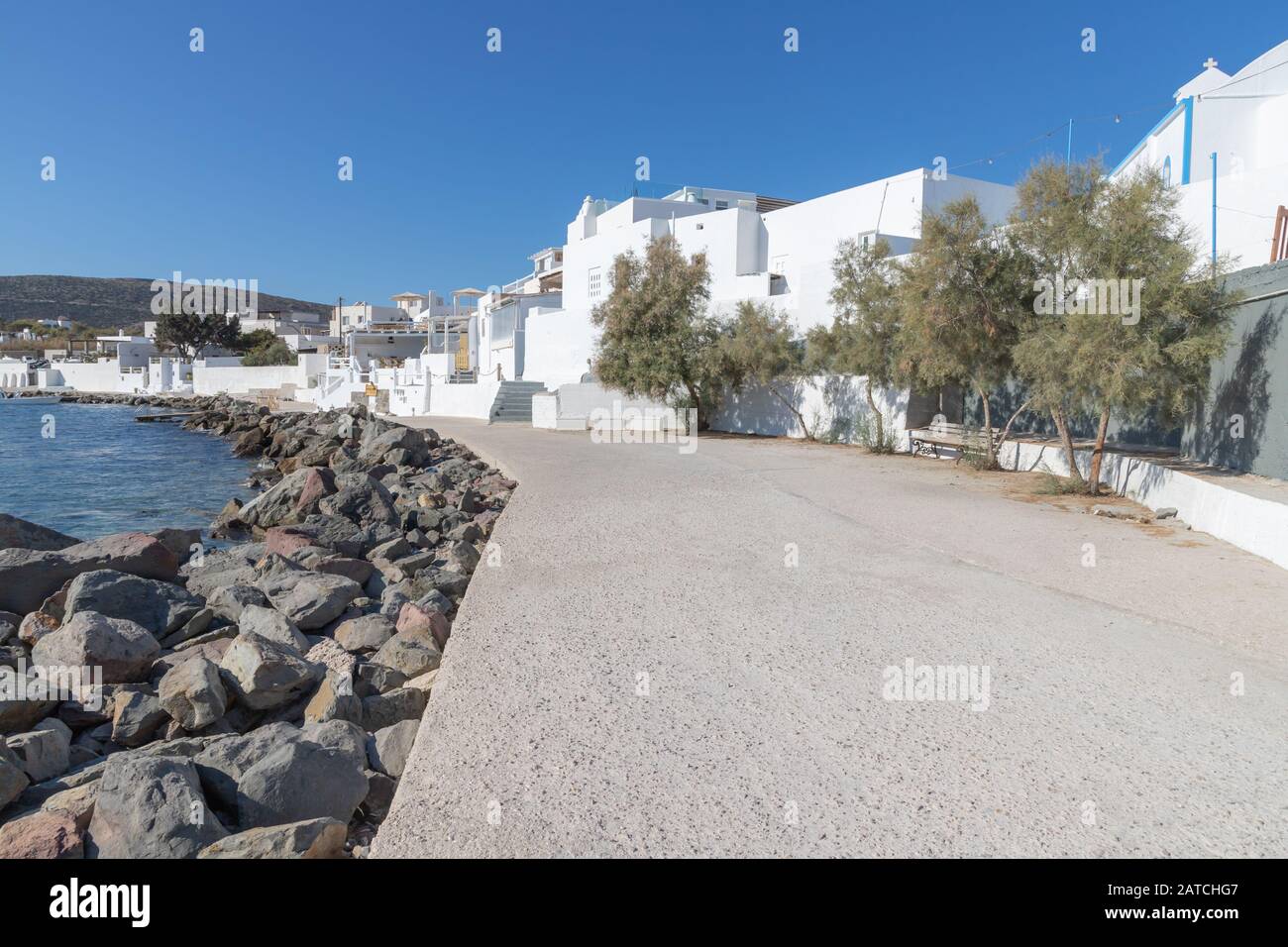 Buildings at beach in Pollonia village, Milos, Greece Stock Photo - Alamy
