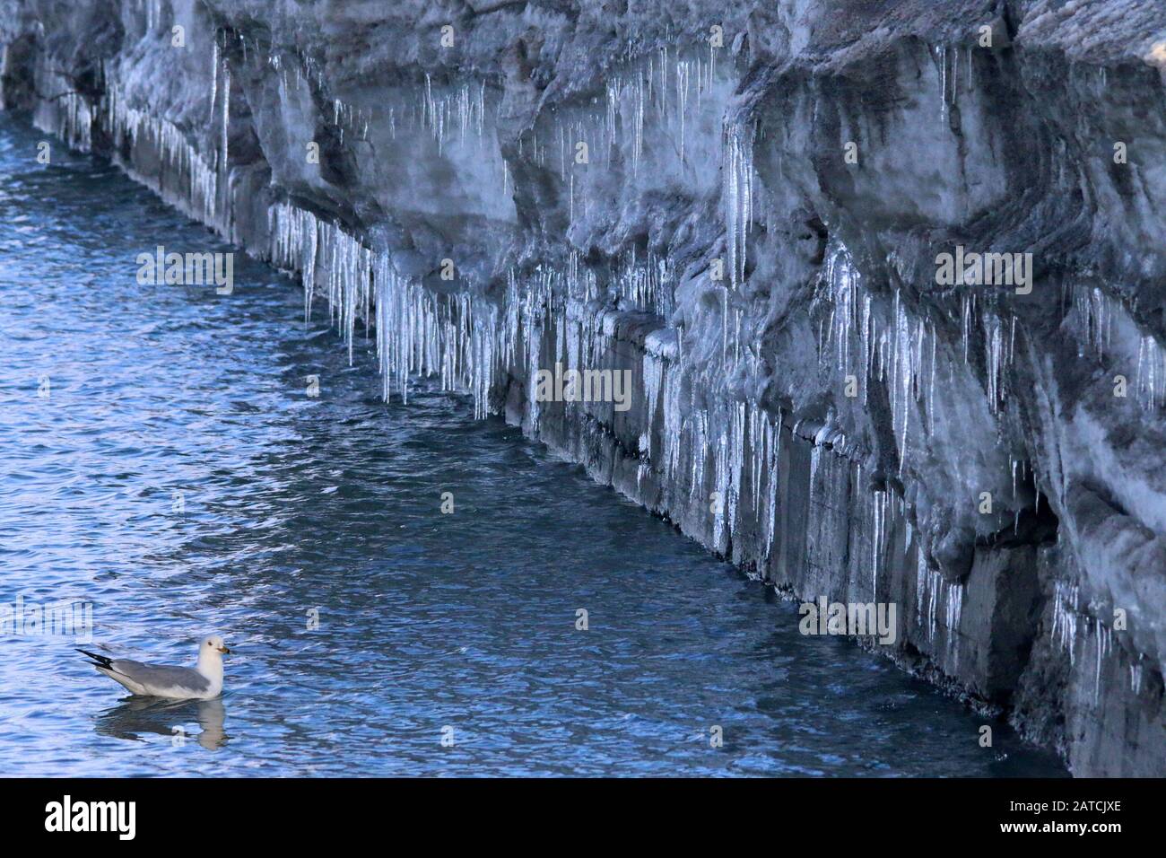 Icy Breakwall at Lake Stock Photo - Alamy