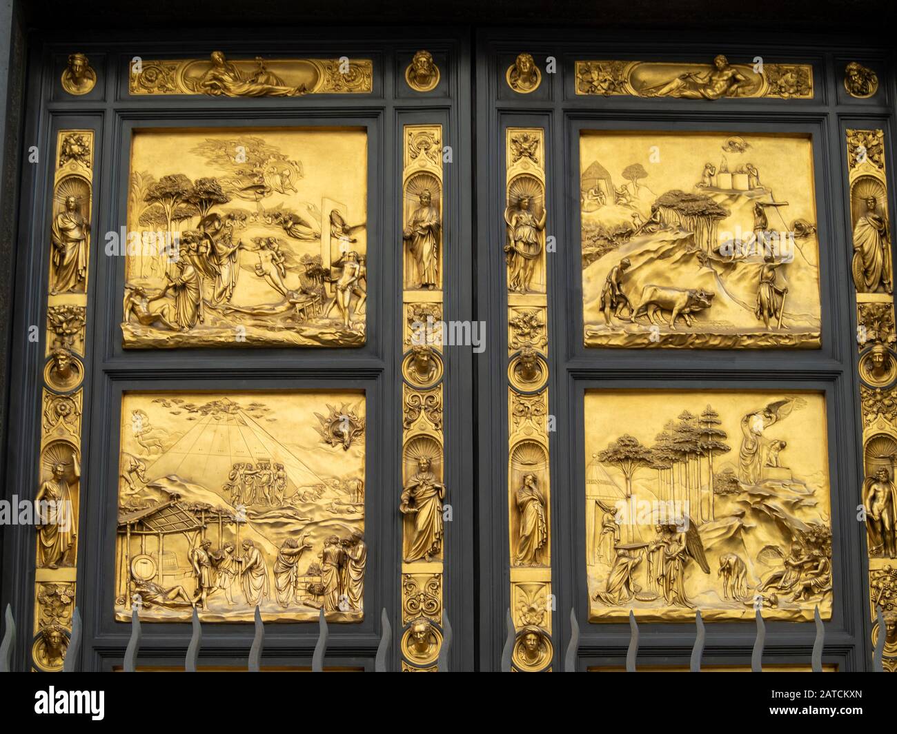 Adam and Eve, Cain and Abel, Noah, Abraham golden panels from the Gates ...