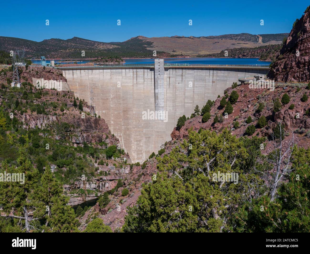 Flaming Gorge Dam from overlook below the dam, Dutch John, Utah Stock ...
