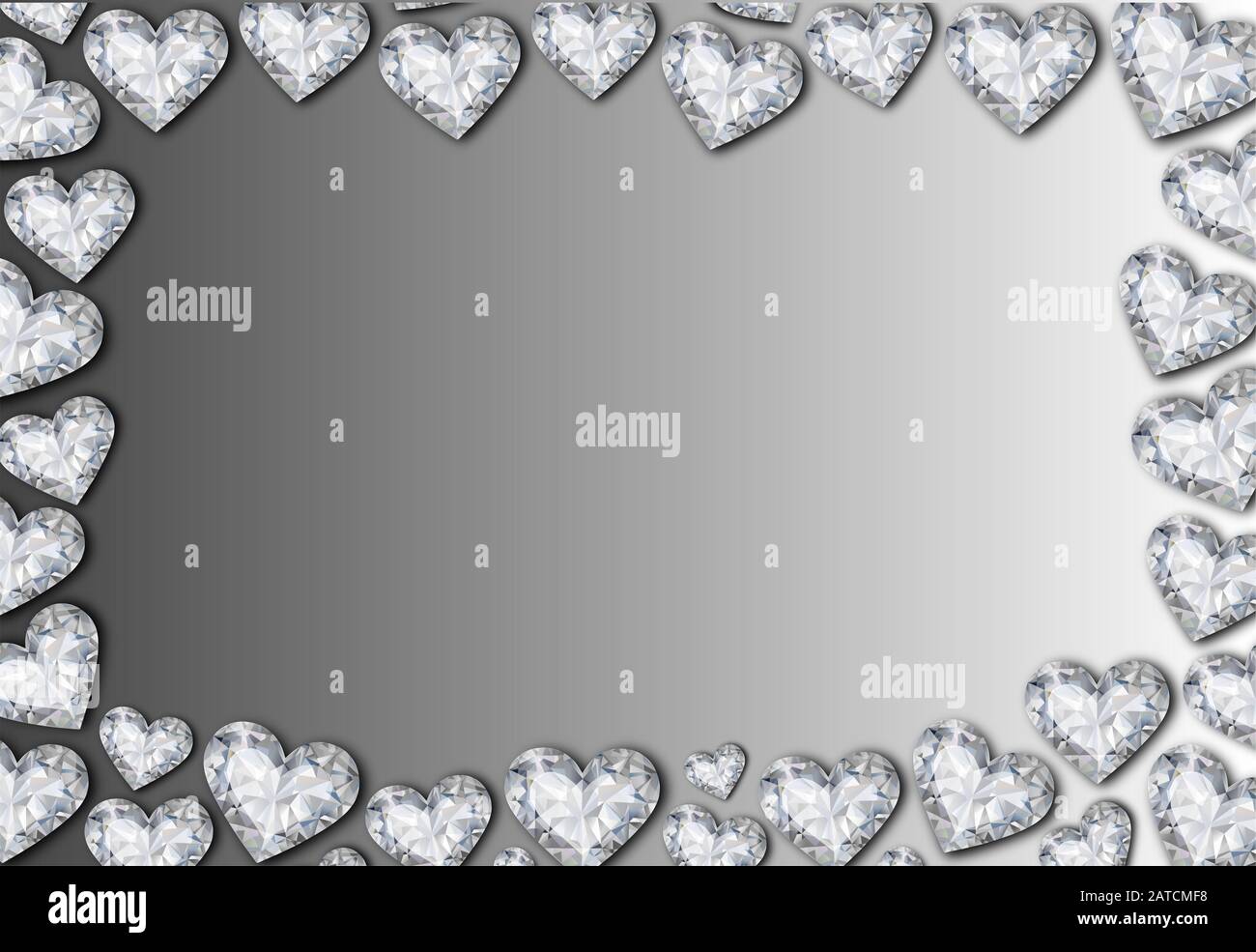 heart shaped diamonds frame on silver background Stock Photo - Alamy