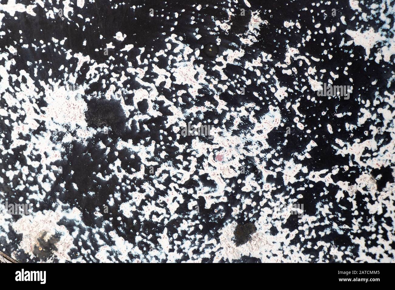 White color stain on black plate background Stock Photo - Alamy