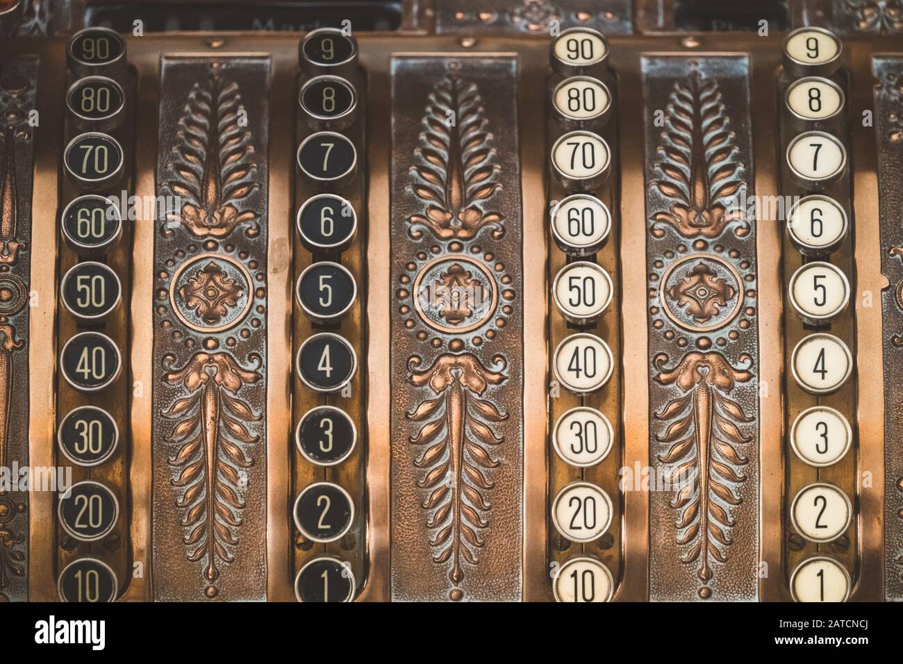 Frontal close-up of an antique cash register Stock Photo - Alamy