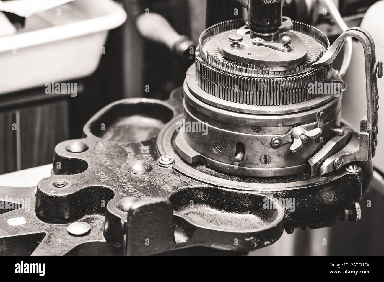 Antique circular sock knitting machine Stock Photo - Alamy